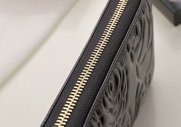 【楽天市場】【速達メール便送料無料】 本牛革カメリア型押し財布 長財布 カメリア レディース 革 ストラップ付き ラウンドファスナー カード ...