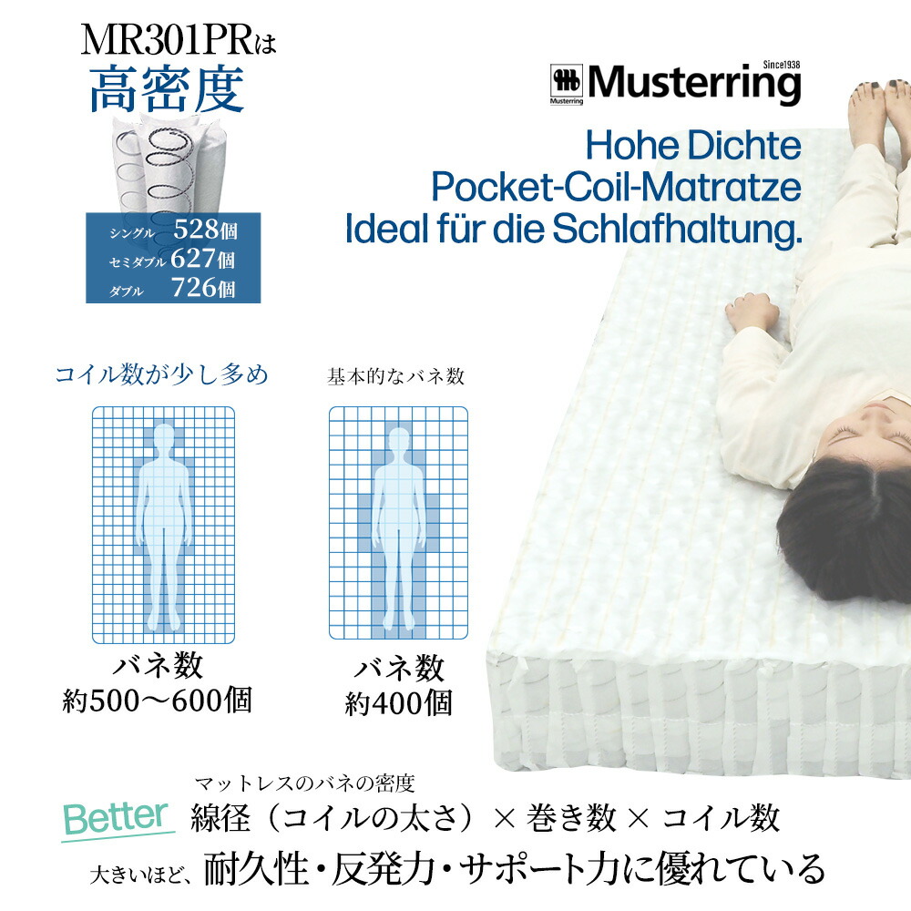 【楽天市場】【6/20(月)24時間P5倍】マットレス ポケットコイル シングル 世界品質 ムスタリング Musterring厚み21cm ...