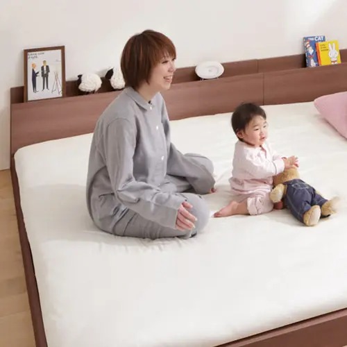 【楽天市場】連結ベッド セミダブルベッド ローベッド ウォルナット柄 棚付き コンセント付き 頑丈：インナーベッド 楽天市場店