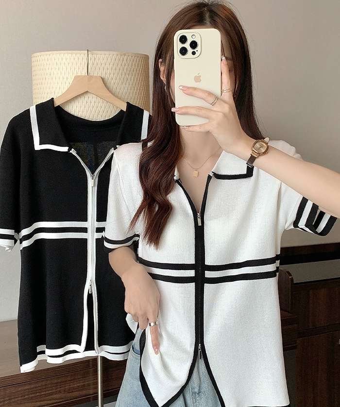 【楽天市場】予約商品 大きいサイズ レディース ニットシャツ ブラウス 半袖 ジップアップ カットソー カジュアル 大人 30代 40代 50 ...