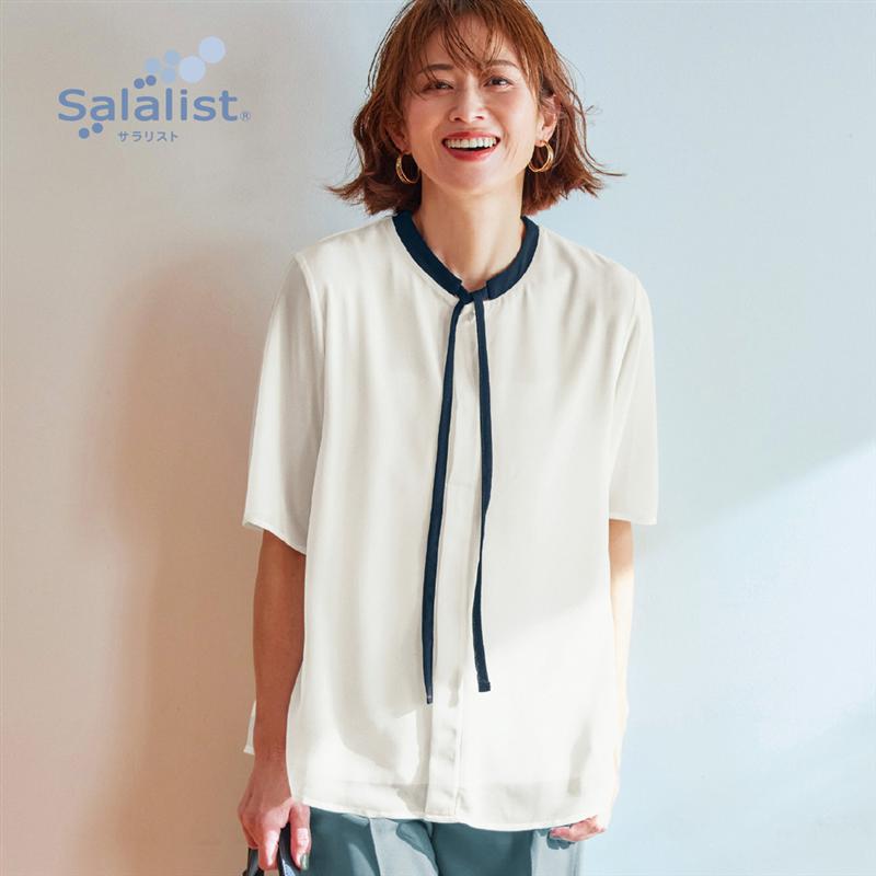 【楽天市場】【ベルメゾン】 裏サラリスト付き リボンタイブラウス【吸水速乾】 S M L レディース ブラウス 半袖 オフィス オフィス ...