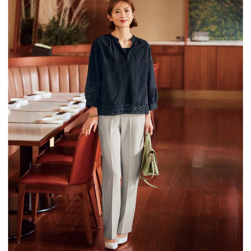 【楽天市場】【ベルメゾン】 フライデーワークコーデ（レースブラウス＋週3パンツ） S M L LL 3L レディース 女性 アンサンブル ...