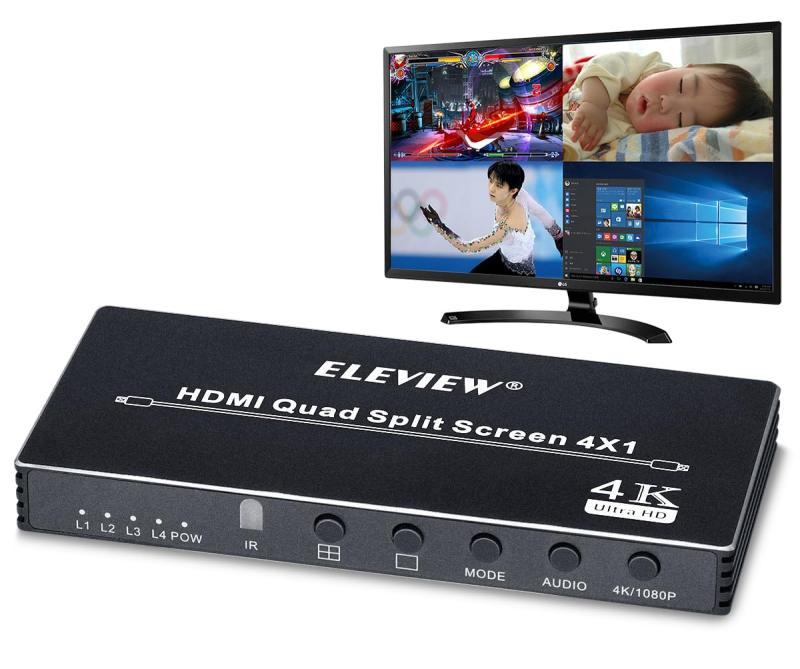 【楽天市場】ELEVIEW HDMI 画面分割切替器 マルチビューワー 4入力1出力 4分割表示(PBP) HDMIスイッチャー シームレス ...