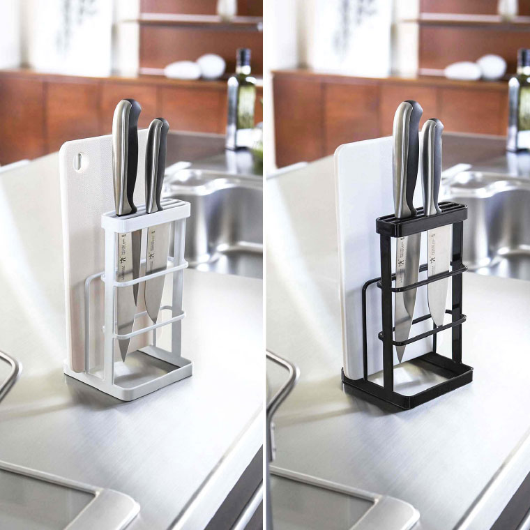 【楽天市場】[ まな板スタンド カッティングボード＆ナイフスタンド タワー ] 山崎実業 tower ホワイト/ブラック 6775 6776 送料無料 包丁 まな板 スタンド まな板立て 包丁 ...