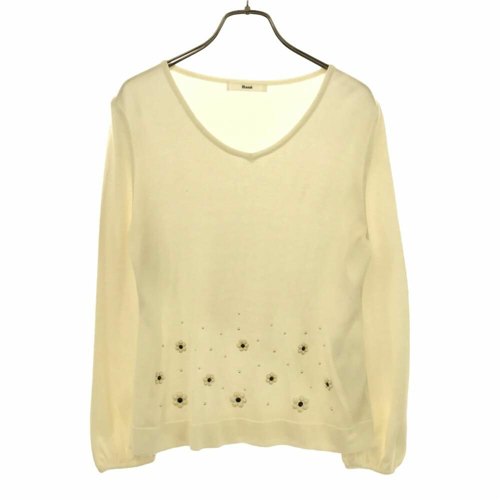 【楽天市場】古着 ルネ Rene 日本製 長袖 バルーン袖 Vネック セーター 36 ホワイト系 ニット ビジュー レディース 【中古】 【PD】：Bellis