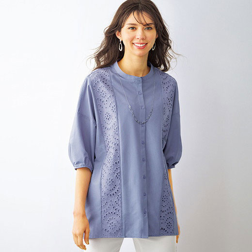 【楽天市場】\最大2000円OFFクーポン配布中／ チュニック サッカー素材レース切替ドルマンチュニック(M～5L) ベルーナ belluna ...