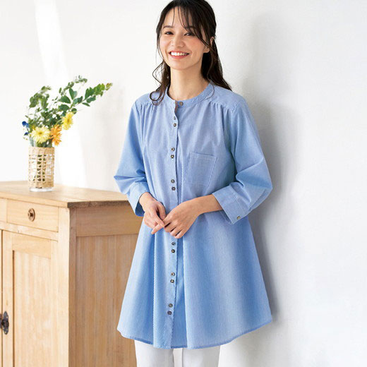 【楽天市場】チュニック UV対策！多ボタンデザインシャツチュニック(M～5L) ベルーナ belluna 40代 50代 60代 ミセス 大人 レディース 夏 夏服 トップス：ベルーナ