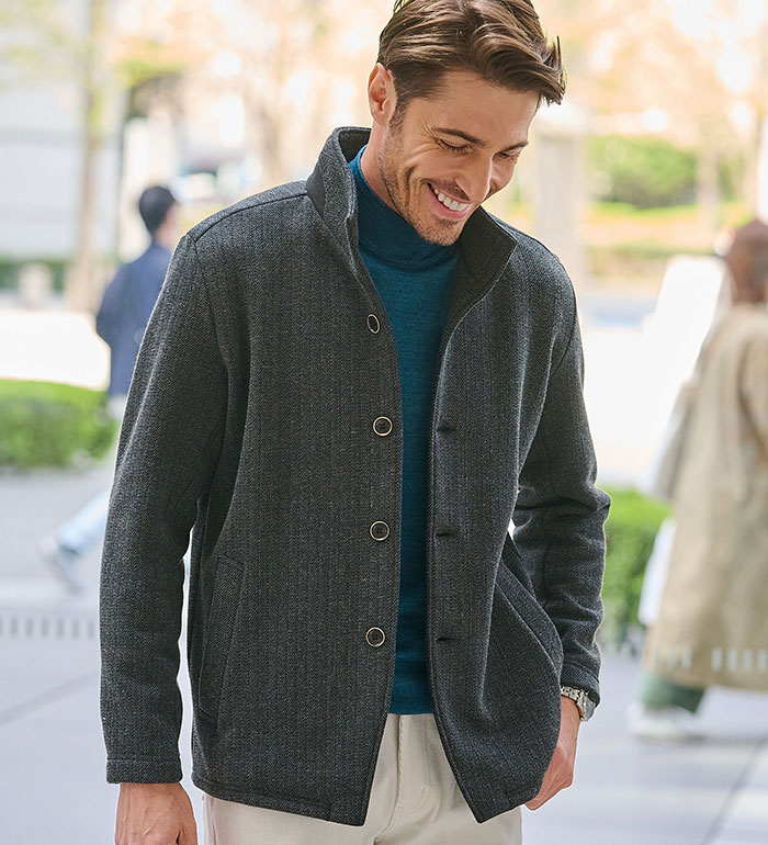 【楽天市場】\GWクーポン利用で店内全品10％OFF／ジャケット S M L LL 3L 気軽に羽織れるイタリアンカラージャケット(S～3L) ベルーナ 50代 60代 メンズ 紳士 大人 ...