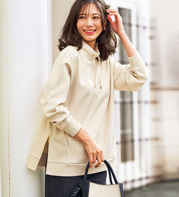 【楽天市場】カットソー プルオーバー M L LL サイドジップスタンド衿プルオーバー(M～LL) ベルーナ Belluna 40代 50代 ...