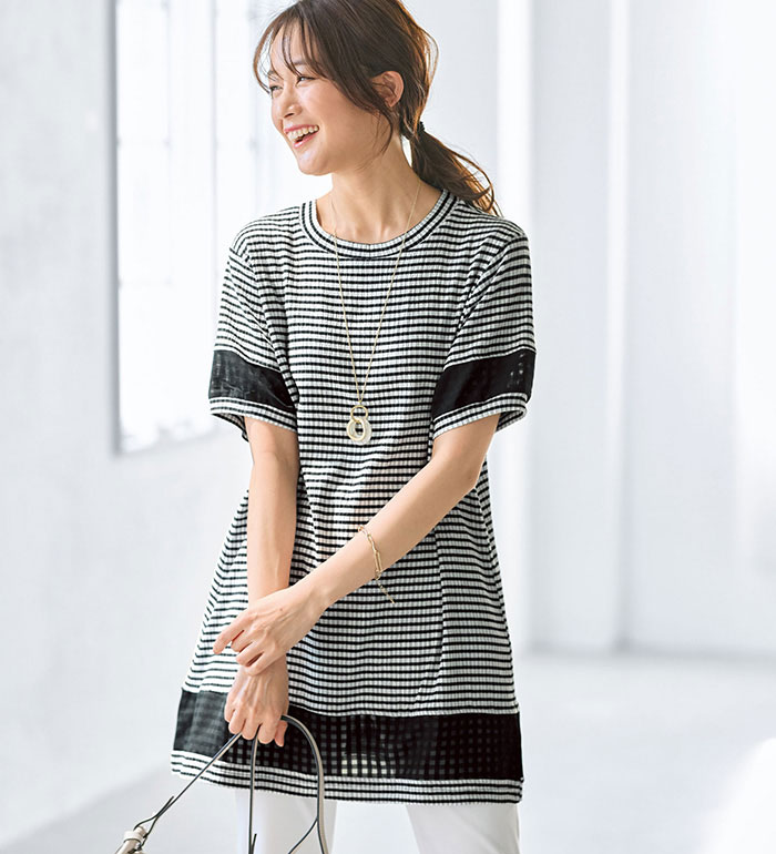 【楽天市場】\まとめ買いクーポン配布中！／ チュニック レディース さらっとした着心地！涼感シアー使いチュニック 25盛夏 ベルーナ ...