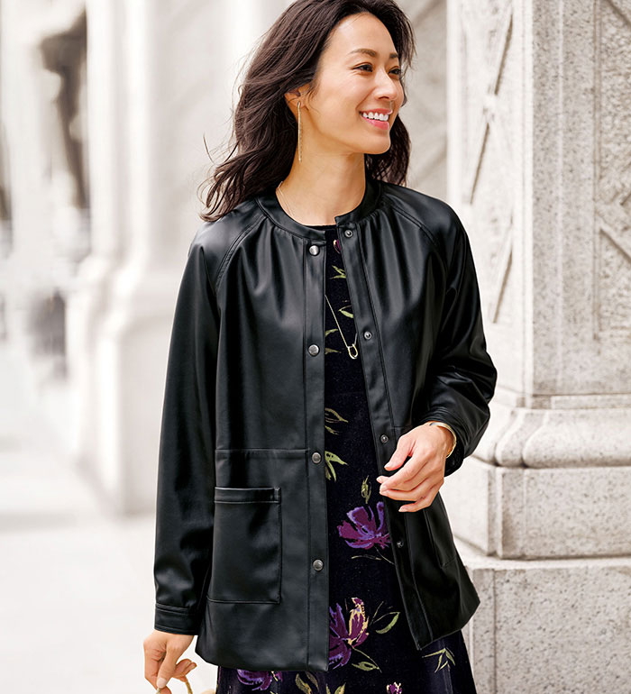 【楽天市場】ジャケット レディース 柔らかフェイクレザーポケット付ジャケット ベルーナ belluna 2025秋冬 M～3L：ベルーナ