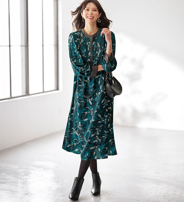 【楽天市場】ワンピース レディース ビンテージ柄ピンタック使いワンピース ベルーナ belluna 2025秋冬 M～5L ★レビュー企画対象 ...