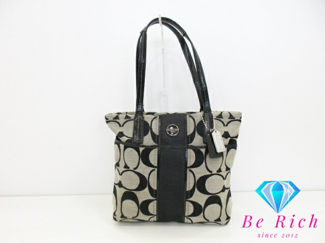 【楽天市場】コーチ COACH シグネチャー ストライプ トートバッグ F25771 黒 ブラック グレー キャンバス レザー ロゴ ...