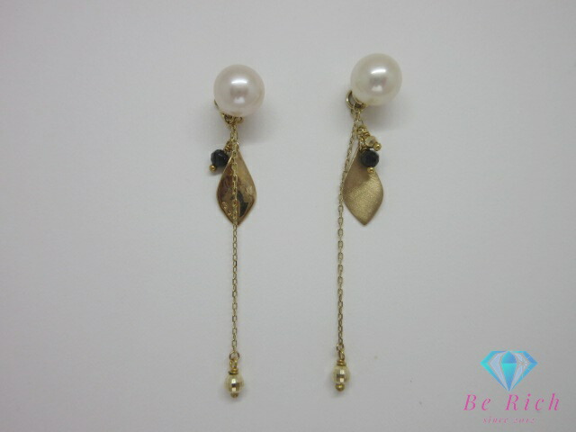 【楽天市場】アガット agate K10 YG 真珠 パール 7.5mm 珠 カラーストーン 付 葉っぱ リーフ モチーフ デザイン スタッド ピアス チャーム セット 10金 イエロー ...