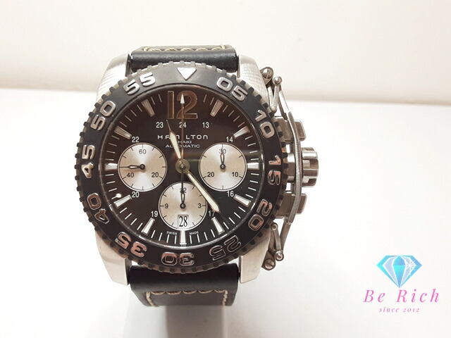 【楽天市場】ハミルトン HAMILTON カーキ アクション H635160 クロノグラフ 自動巻き メンズ 腕時計 デイト 黒 ブラック SS レザー ブレス ロゴ アナログ オートマ AT ...