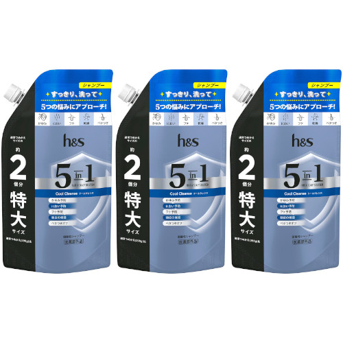 【楽天市場】【3個セット】h＆s 5in1 クールクレンズ シャンプー つめかえ特大サイズ 560g(4987176243362-3)：ベストHBI