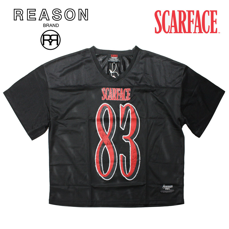 【楽天市場】【SALE半額】REASON/リーゾン SCARFACE 映画スカフェイスとのコラボ FOOTBALL JERSEY TOPS ...