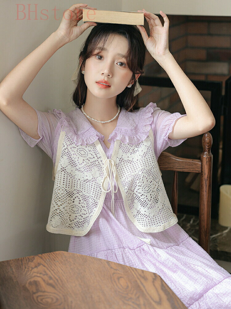 【楽天市場】ワンピース レディース 半袖 ミモレ丈 ベスト Vネック 花柄 レース フレアスカート Aライン フリル 着痩せ 2点セット ...