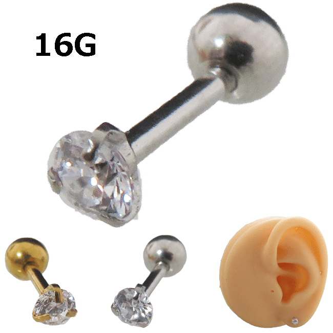 【楽天市場】ボディピアス 16G 1.2mm 立て爪 ジュエル 3.5mm 三つ爪 ストレートバーベル 軟骨ピアス ステンレス：BK-mart