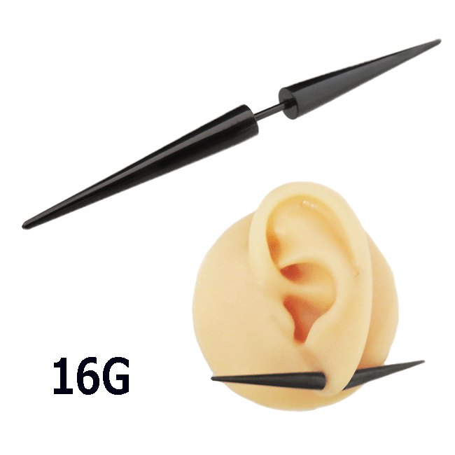 【楽天市場】ボディピアス スパイクバーベル ブラック フェイクプラグ 超ロング 16G スタッドピアス 1個売り：BK-mart