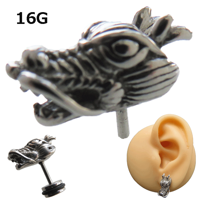【楽天市場】ボディピアス 16G 1.1mm 龍 ドラゴン 軟骨ピアス ストレートバーベル フェイクプラグ フェイクバーベル スタッドピアス：BK-mart
