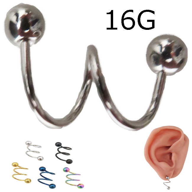 【楽天市場】スパイラルバーベル ダブル ツイスト ステンレス 16G 1.2mm ボディピアス へそピアス 軟骨ピアス ヘリックス 口ピアス 両サイドストレート：BK-mart