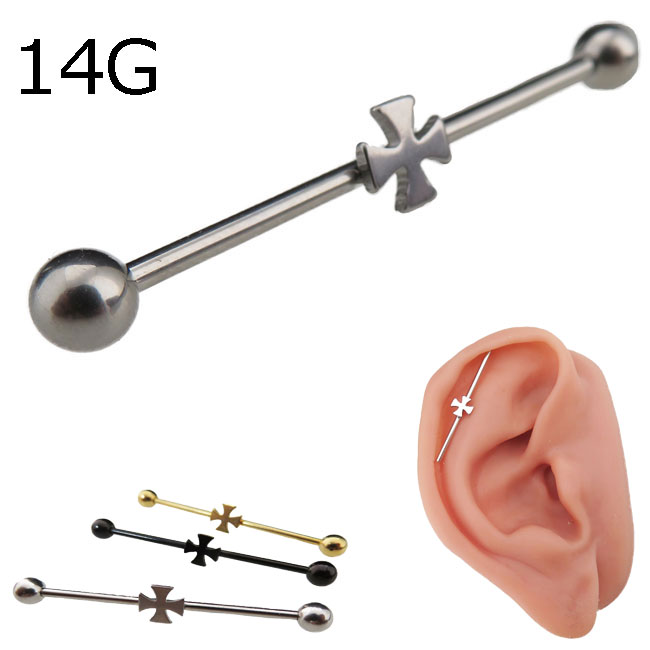 【楽天市場】ボディピアス 14G インダストリアル アイアンクロス サージカルステンレス ヘリックスピアス 軟骨ピアス シングルピアス 14ゲージ：BK-mart