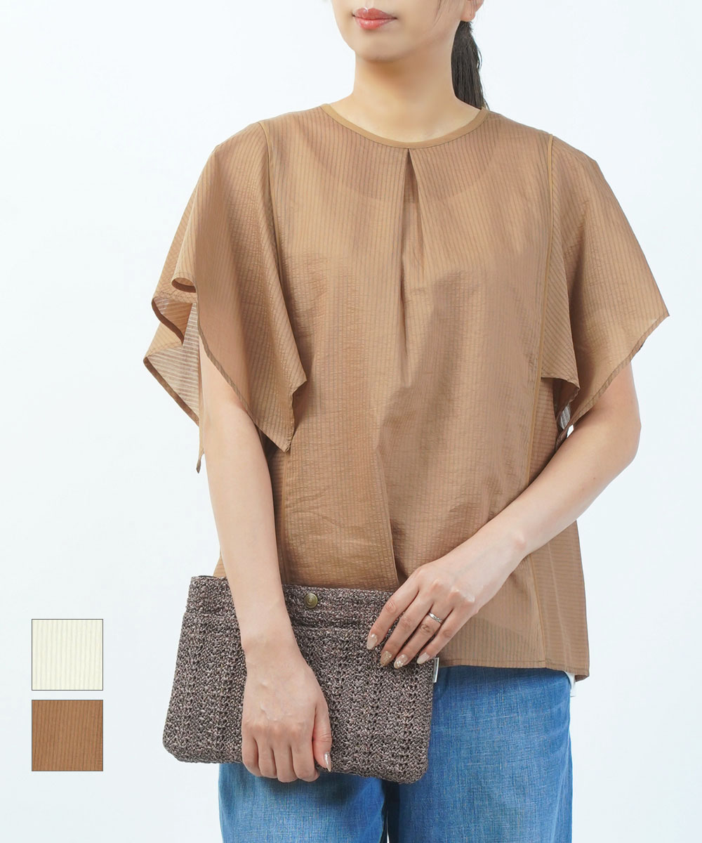 【楽天市場】【マラソン期間限定まとめ買いクーポン対象】【30%OFF】【LINEクーポン有】シードレイク Seadrake ブラウス 半袖 シャツ トップス 体型カバー 二の腕カバー 透け感 ...