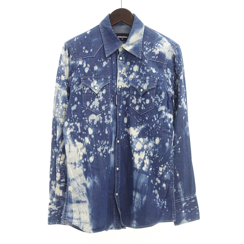 【楽天市場】ディースクエアード2/DSQUARED2 INDIGO ACID WASH WESTERN ブリーチ加工 シャツ ネイビー サイズ ...