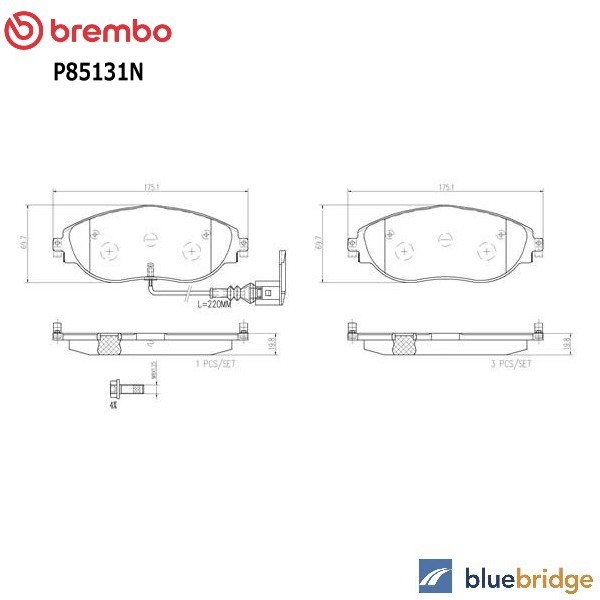 【楽天市場】BREMBO VW フロントブレーキパッド 3C0698151E 3C0698151F 3C0698151G 3C0698151H ...