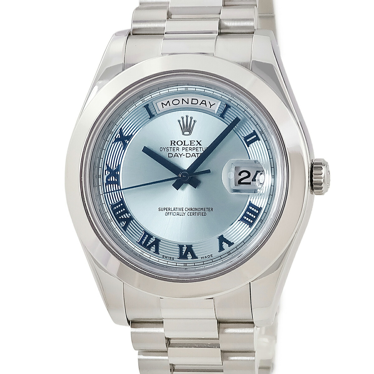 【楽天市場】ロレックス デイデイト 2 218206 メーカーOH済 V番 PT950無垢製 コンセントリック アイスブルー 自動巻き：ブ ...