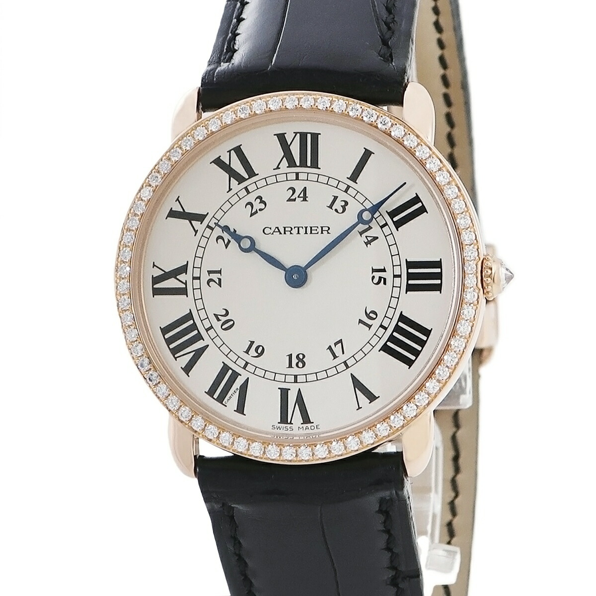 【楽天市場】カルティエ ロンド ルイ カルティエ LM WR000651 K18PG無垢 純正ダイヤ アイボリー ローマン 青針 手巻き：ブ ...