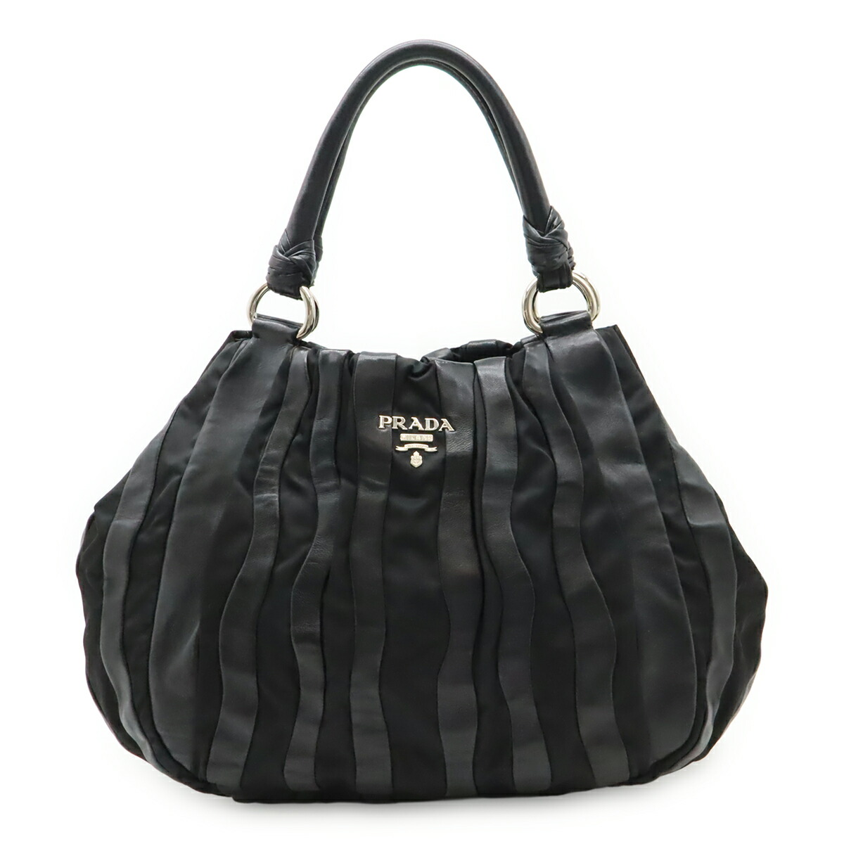 【楽天市場】PRADA プラダ クリムソン ストライプ ハンドバッグ トートバッグ ナイロン レザー NERO 黒 ブラック シルバー金具 BR3994 【中古】：Blumin 楽天市場店