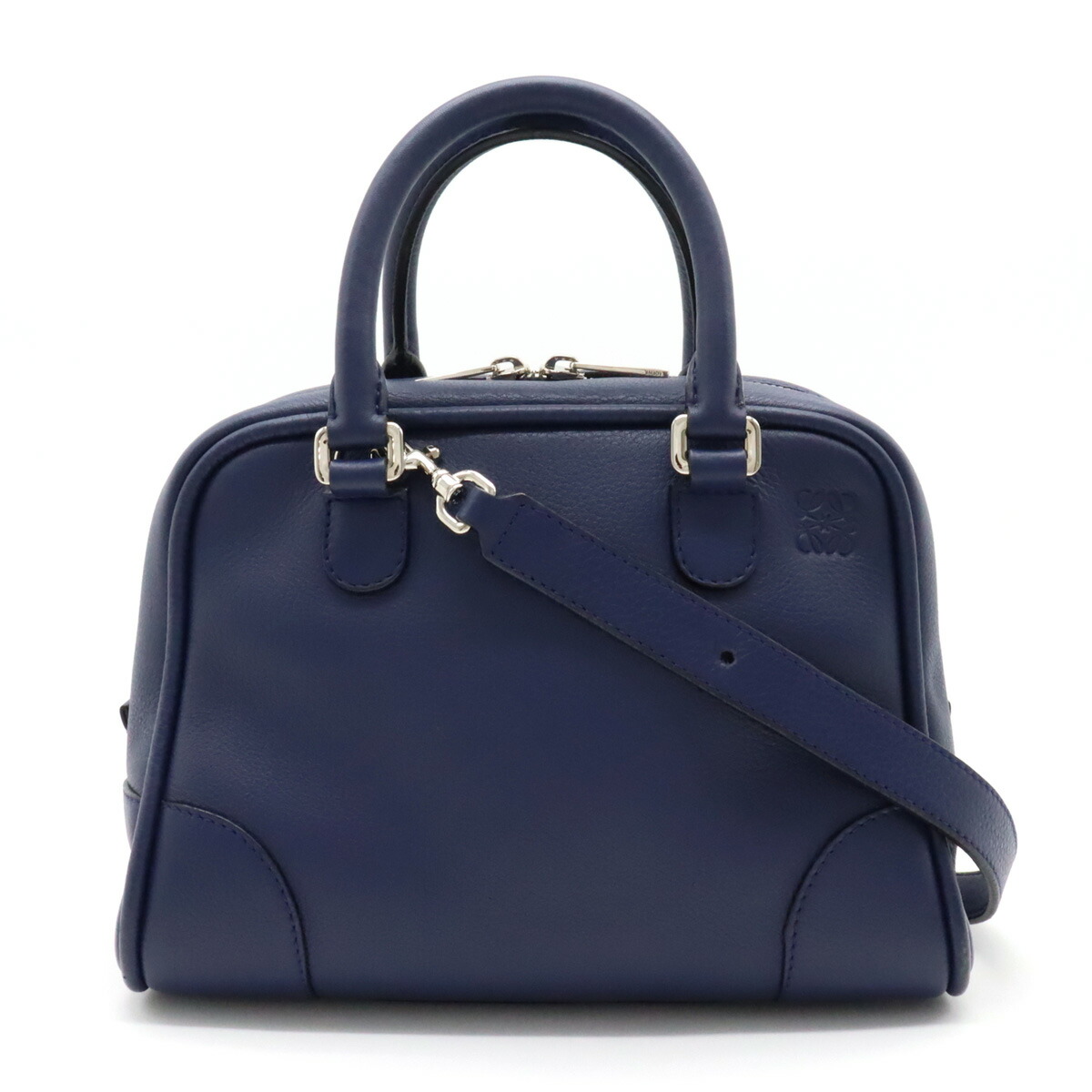 【楽天市場】【バッグ】LOEWE ロエベ アマソナ75 スモール アナグラム ハンドバッグ ミニバッグ 2WAY ショルダーバッグ レザー ネイビー 紺 シルバー金具 【中古】：Blumin ...