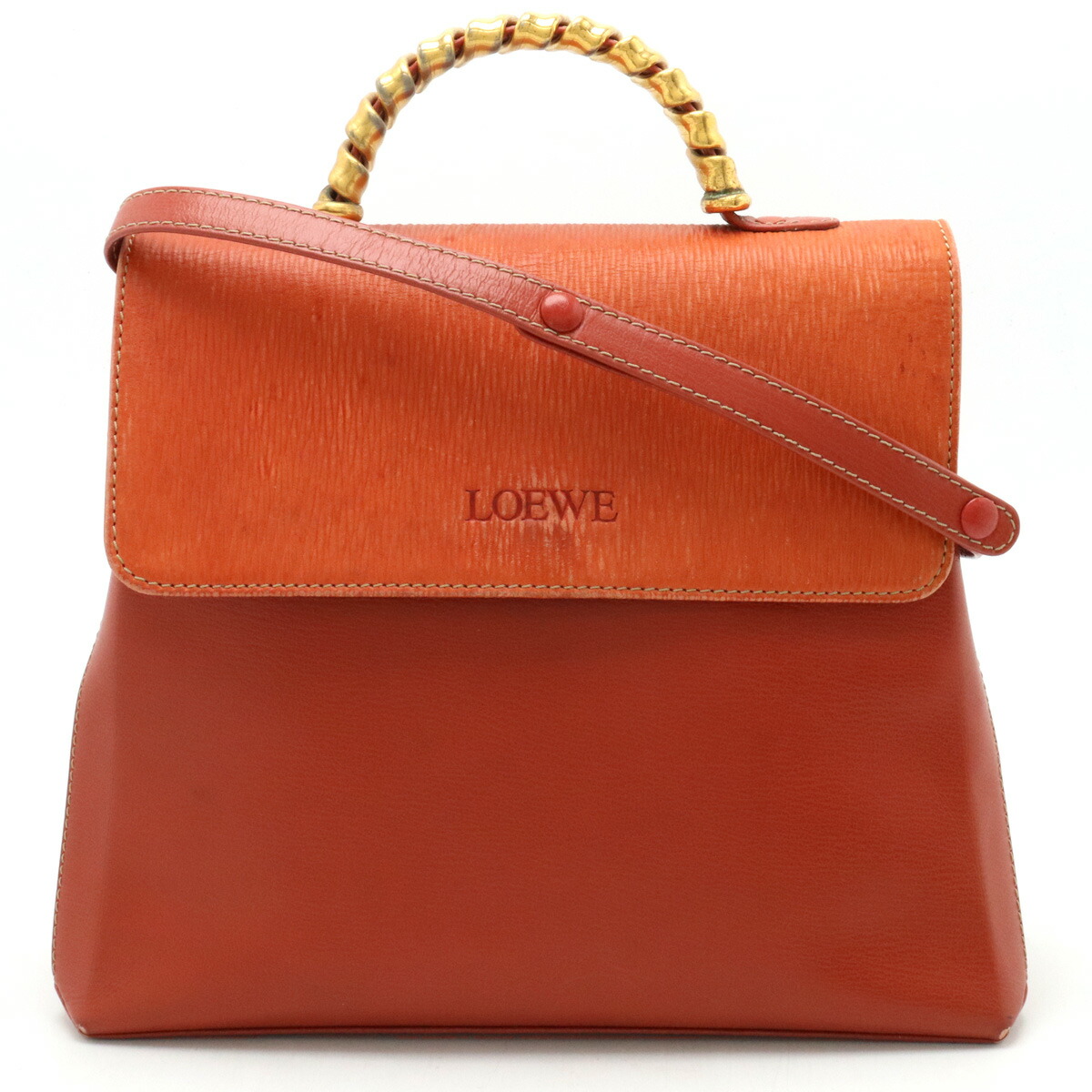 【楽天市場】LOEWE ロエベ ベラスケス ツイスト ハンドバッグ 2WAY ショルダーバッグ バイカラー レザー テラコッタ オレンジ ゴールド金具 【中古】：Blumin 楽天市場店
