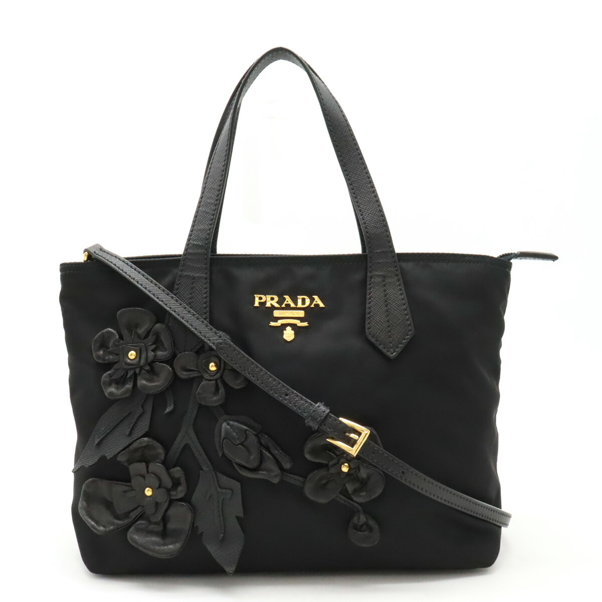 【楽天市場】PRADA プラダ トートバッグ ハンドバッグ 2WAY ショルダーバッグ フラワーモチーフ 花 ナイロン レザー NERO 黒 ブラック 国内ブティック購入品 1BA084 ...