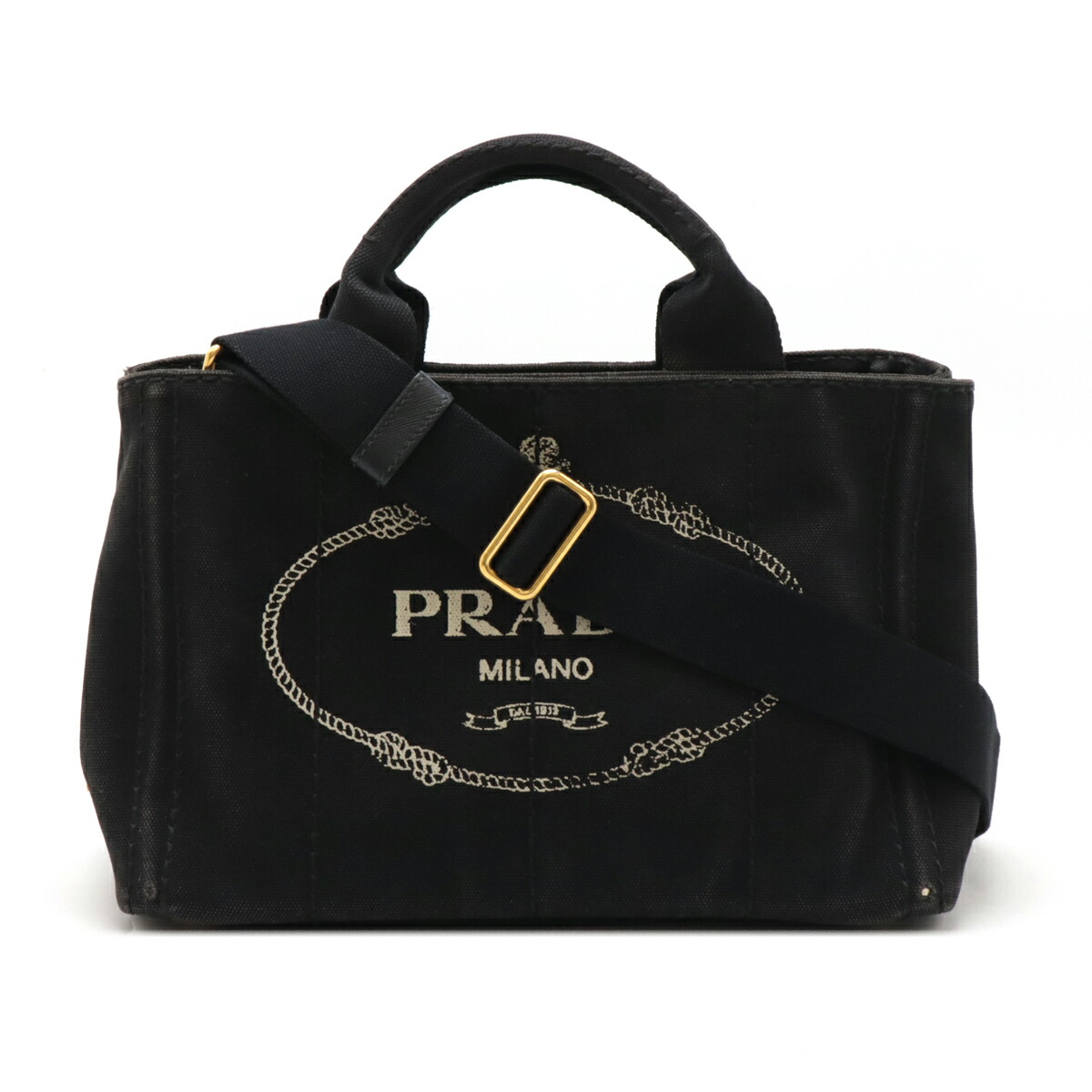 【楽天市場】PRADA プラダ CANAPA カナパ トートバッグ 2WAY ショルダーバッグ 斜め掛け キャンバス NERO 黒 ブラック ゴールド金具 1BG439 【中古】：Blumin ...