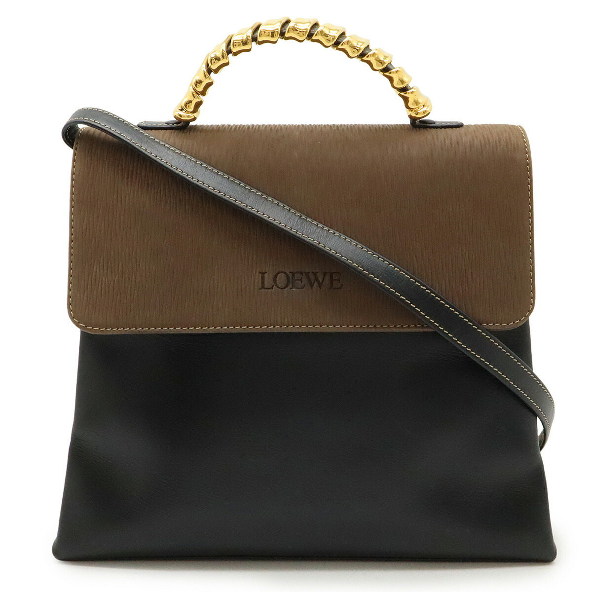 【楽天市場】LOEWE ロエベ ベラスケス ツイスト ハンドバッグ 2WAY ショルダーバッグ バイカラー レザー ヌバック ブラック 黒 ブラウン 茶 ゴールド金具 【中古】：Blumin ...