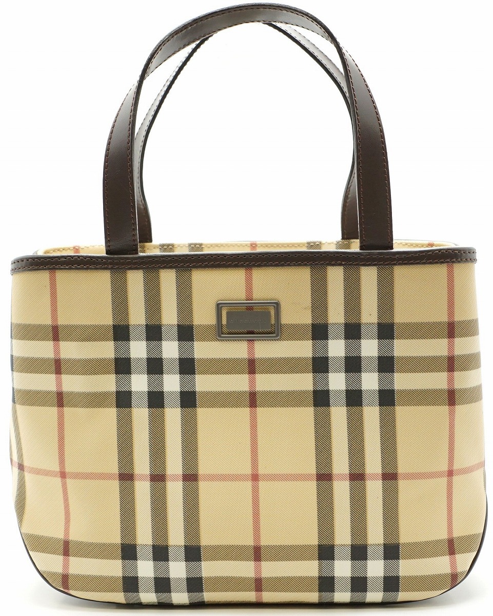 【楽天市場】【バッグ】BURBERRY バーバリー ハンドバッグ トートバッグ PVC レザー ベージュ ダークブラウン 茶 チェック ノバ ...