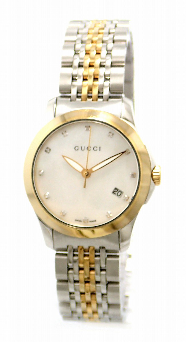 【楽天市場】【ウォッチ】GUCCI グッチ Gタイムレス コレクション ディアマンテ デイト SS ホワイトシェル文字盤 シェル ダイヤ ...