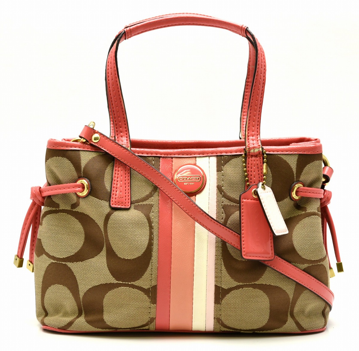 【楽天市場】【バッグ】COACH コーチ シグネチャー ショルダーバッグ 斜め掛けショルダー キャンバス レザー カーキベージュ ピンク ...