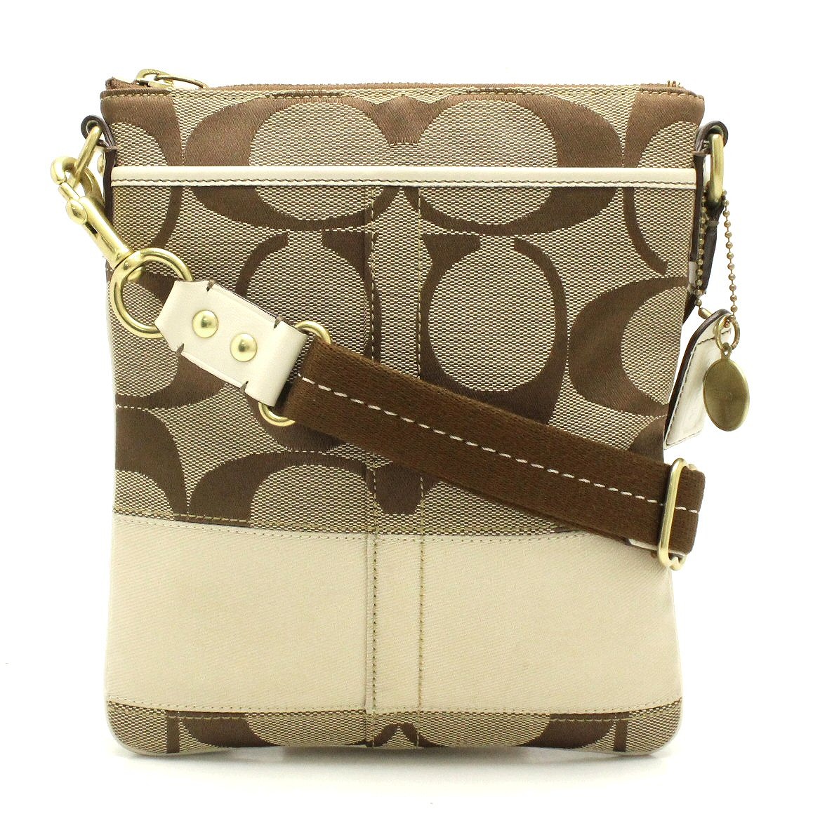 【楽天市場】【バッグ】COACH コーチ シグネチャー ストライプスウィング ショルダーバッグ ジャガード レザー ブランドタグ カーキ ...