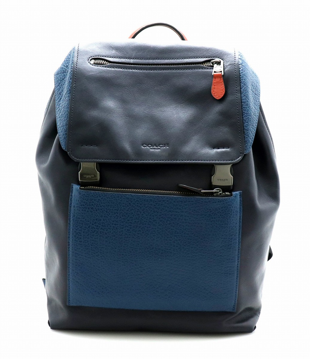 【楽天市場】【バッグ】COACH コーチ マンハッタン バックパック リュック リュックサック レザー ネイビー 紺 ブルー 青 ブラウン 茶 ...
