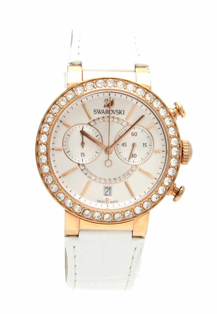 【楽天市場】【ウォッチ】SWAROVSKI スワロフスキー クロノグラフ デイト クリスタル ピンクゴールドメッキ シルバー文字盤 メンズ ...