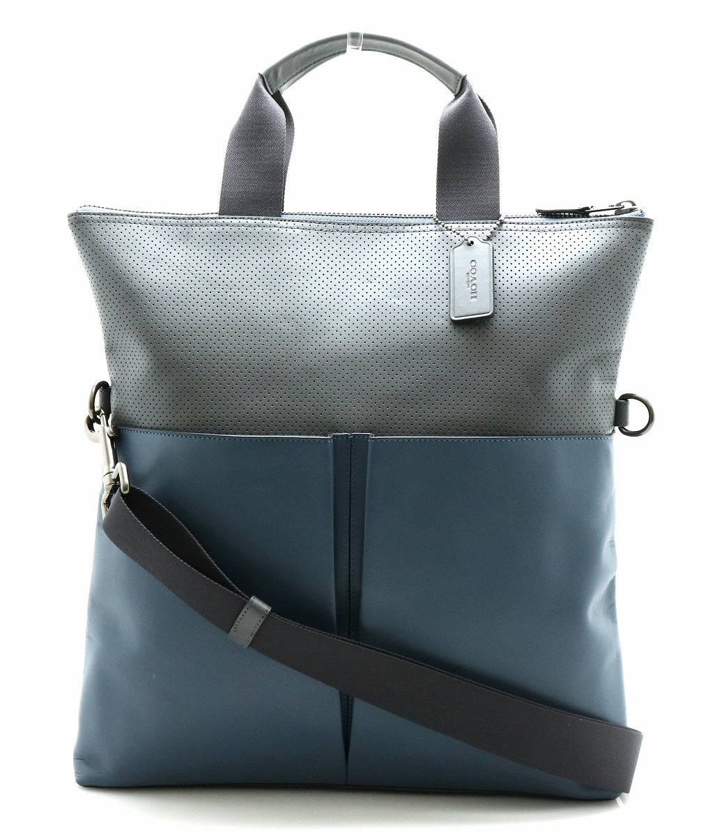 【楽天市場】【バッグ】COACH コーチ FOLDOVER TOTE 2WAY ショルダーバッグ トートバッグ レザー ブルー 青 グレー ...