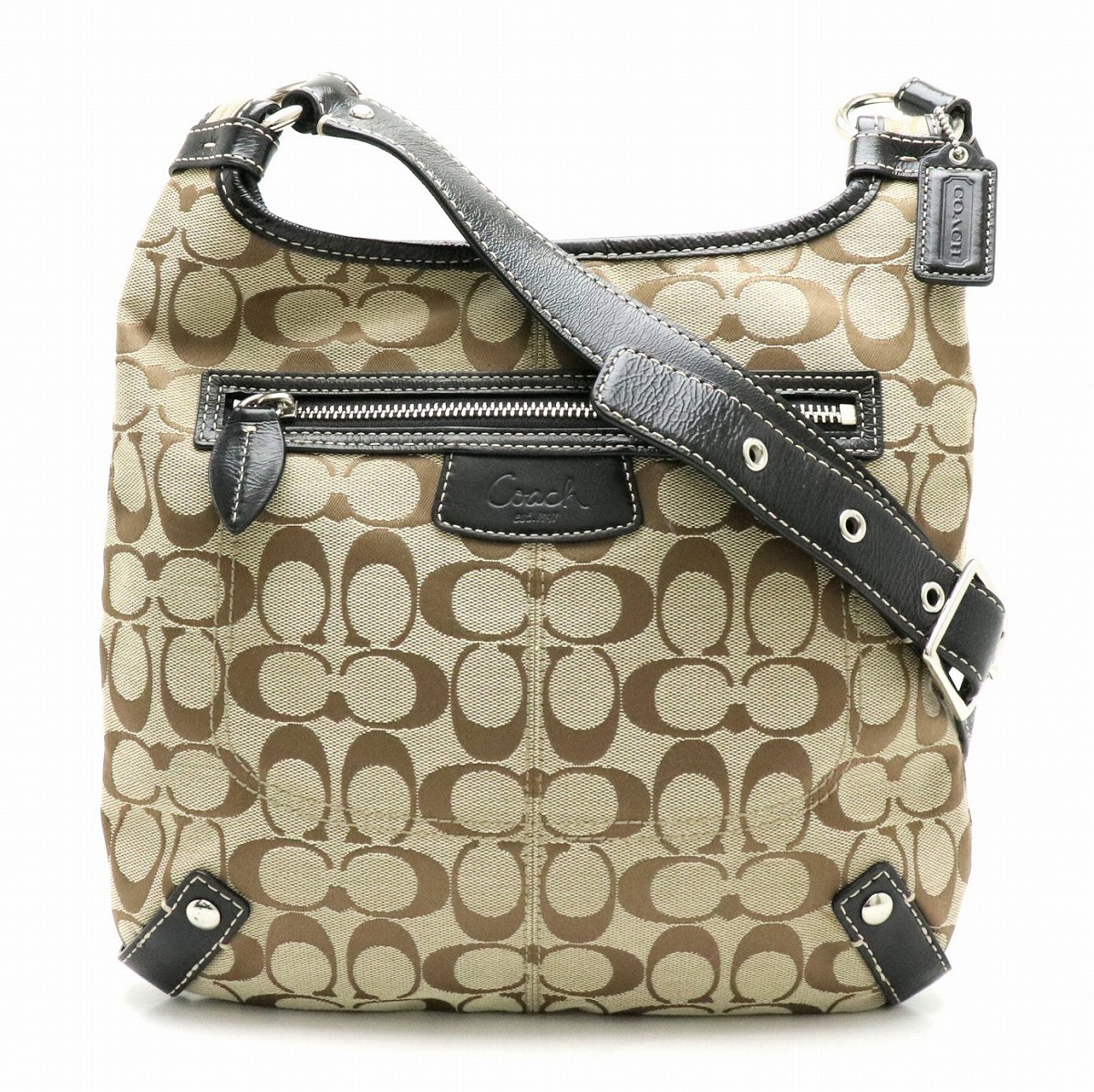 【楽天市場】【バッグ】COACH コーチ シグネチャー ショルダーバッグ 斜め掛けショルダー レザー カーキベージュ ブラック 黒 ...