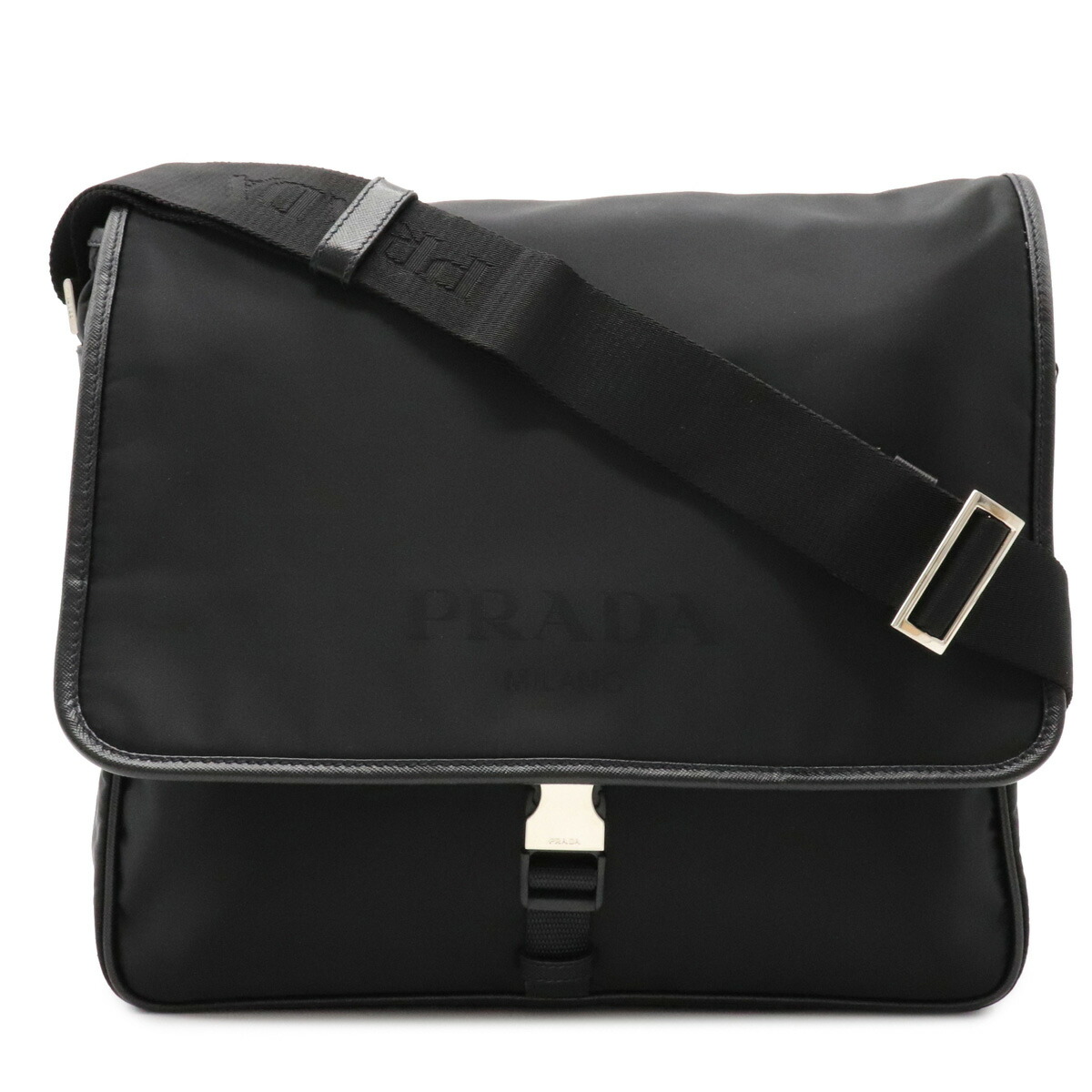 【楽天市場】【バッグ】PRADA プラダ ショルダーバッグ メッセンジャーバッグ 斜め掛け ナイロン レザー NERO 黒 ブラック シルバー金具 V166 【中古】：Blumin 楽天市場店