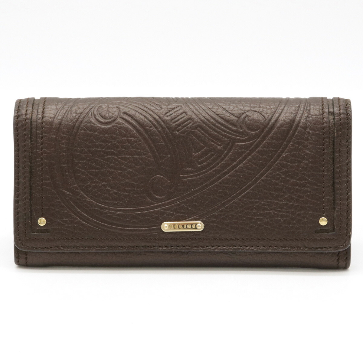 【楽天市場】【財布】CELINE セリーヌ マカダムロゴ 型押し 2つ折長財布 二つ折り長財布 レザー ダークブラウン 茶 ゴールド金具 ...