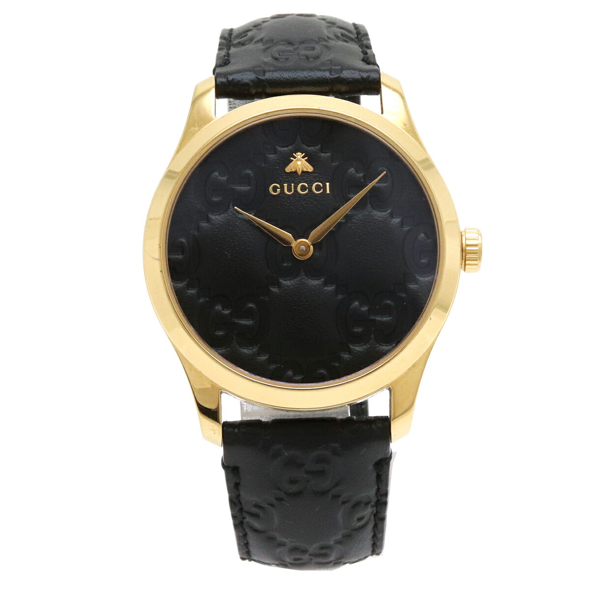 【楽天市場】【ウォッチ】GUCCI グッチ Gタイムレス ブラック文字盤 GP ゴールドメッキ 革ベルト メンズ QZ クォーツ 腕時計 ...