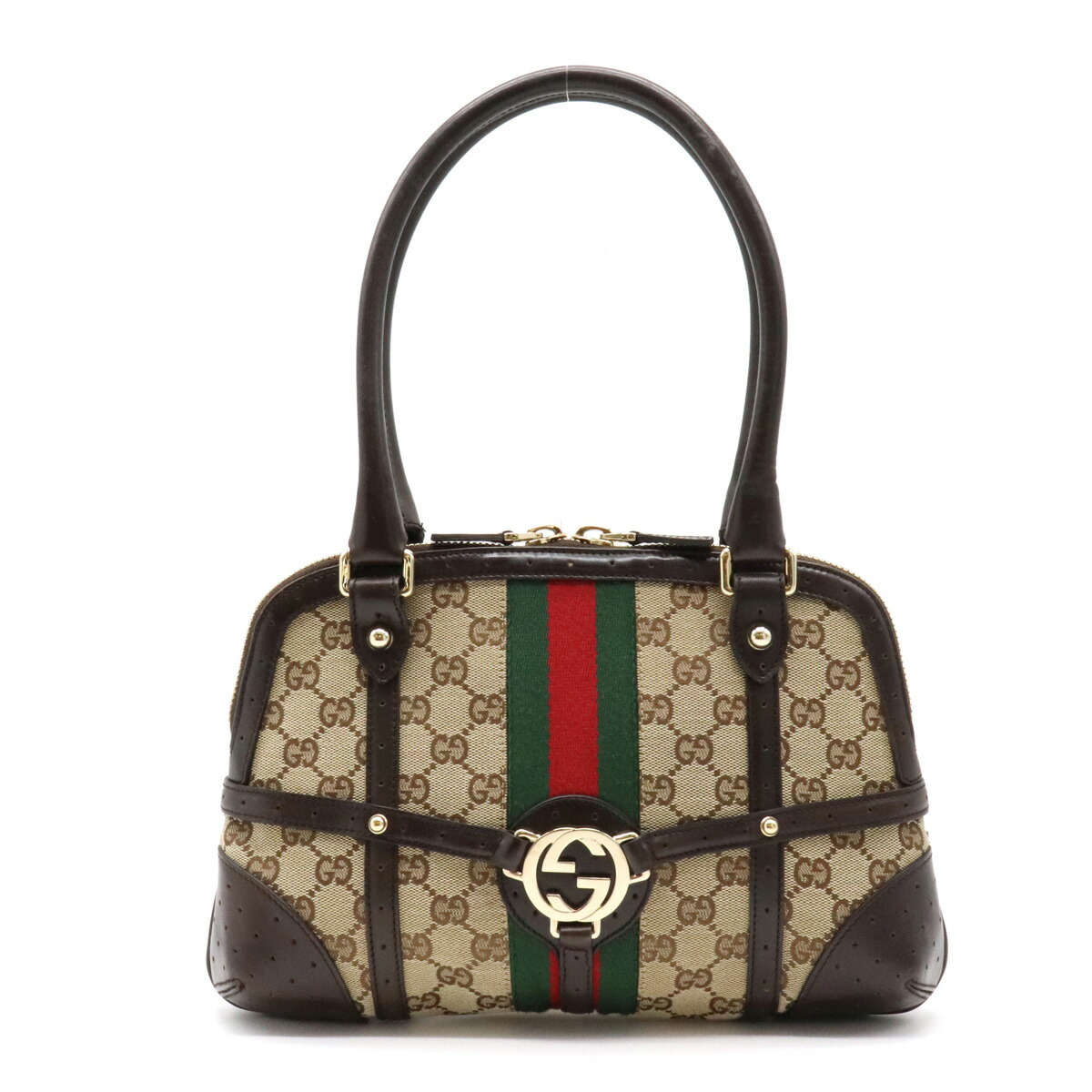 【楽天市場】【バッグ】GUCCI グッチ GGキャンバス シェリーライン パンチング ハンドバッグ ショルダーバッグ レザー ベージュ ダークブラウン ゴールド金具 114882 【中古 ...